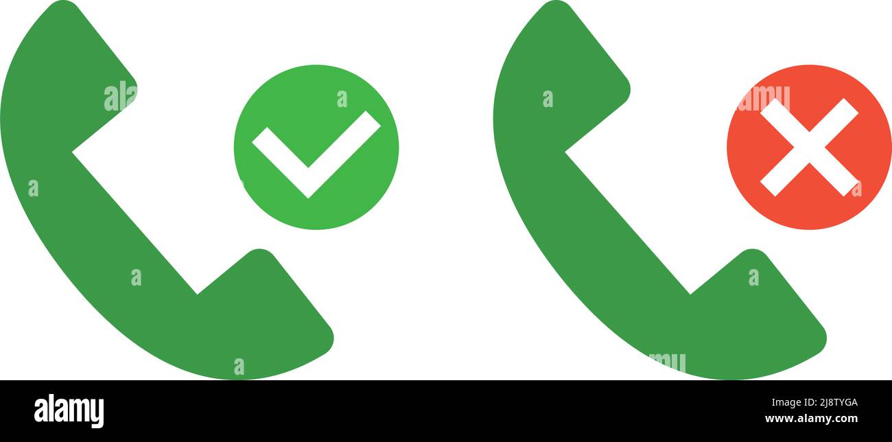 Set of phone and check mark icon, phone and cross mark icon. Editable ...
