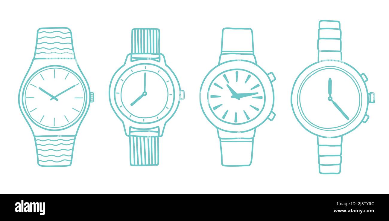 Doodle watch set, blue color vector illustration Stock Vector Image ...