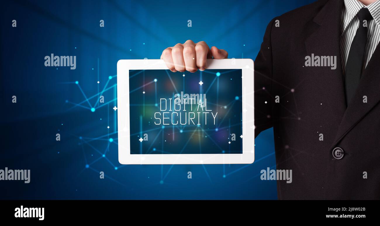 Person holding tablet, security concept Stock Photo - Alamy