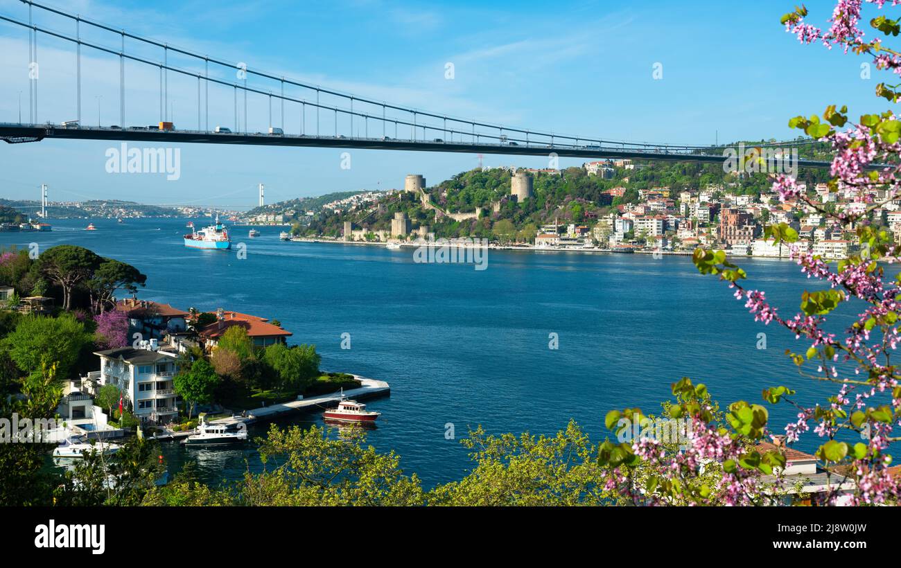Bosphorus. Bosphorus shores of Istanbul in summer. Near Fatih Sultan ...