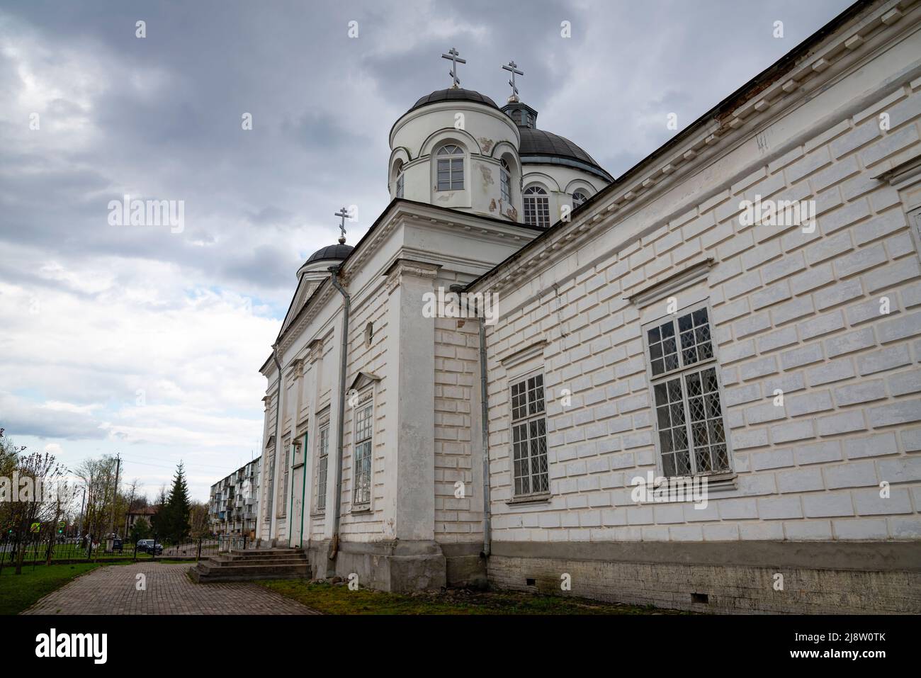 The ancient Cathedral of Elijah the Prophet on a spring evening. Soltsy ...