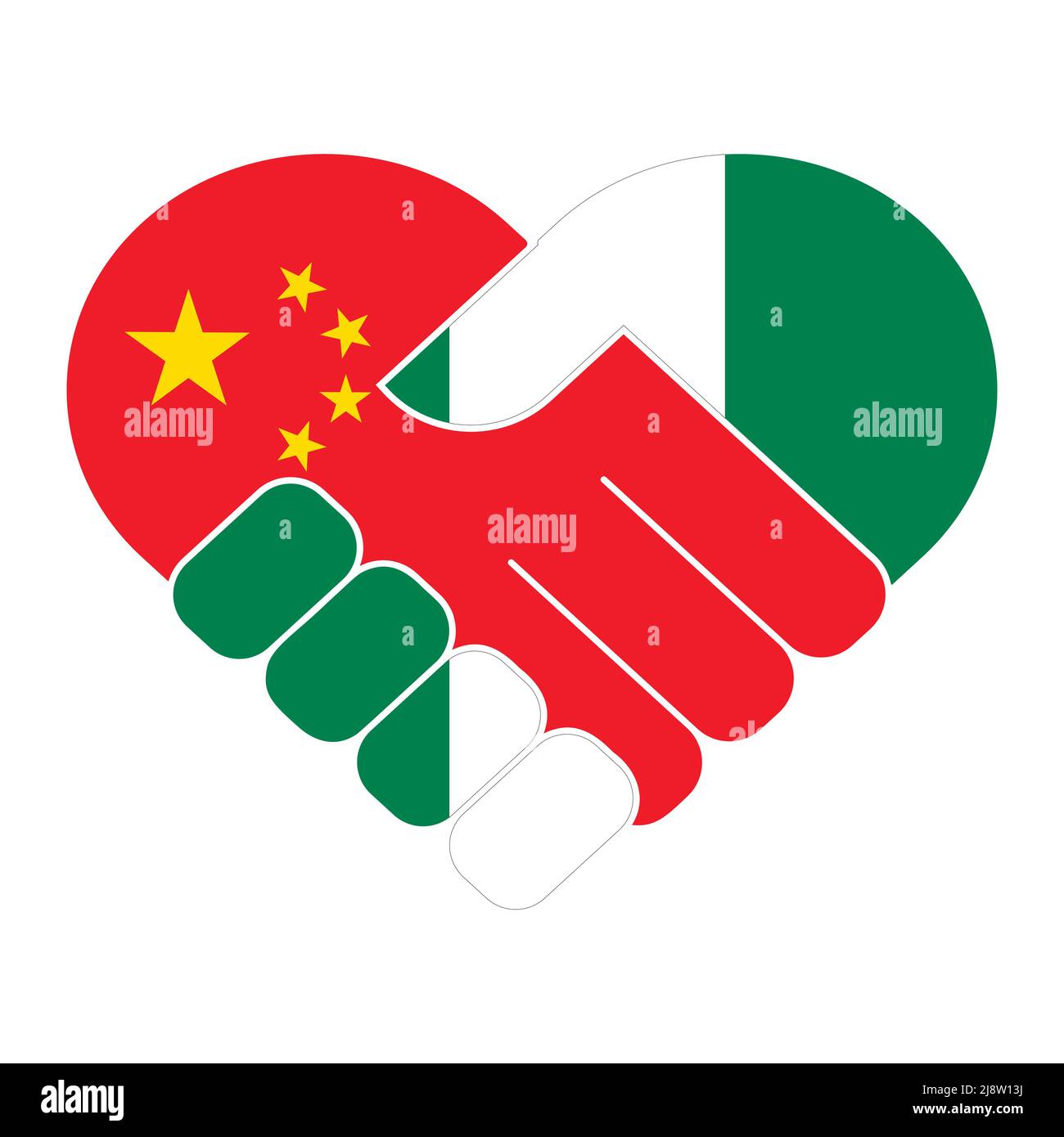 Handshake symbol in the colors of the national flags of China and ...