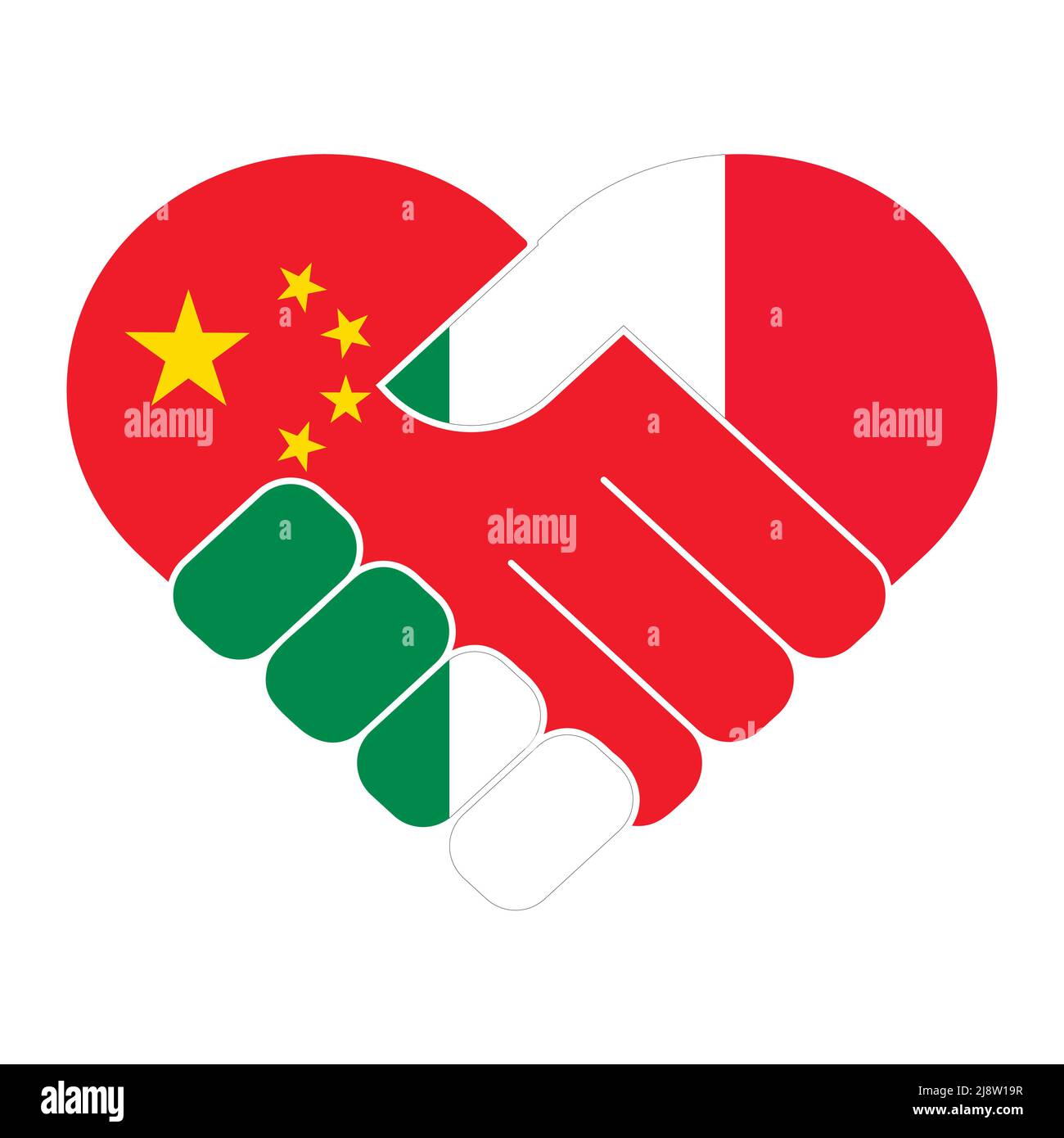 Handshake symbol in the colors of the national flags of China and Italy ...