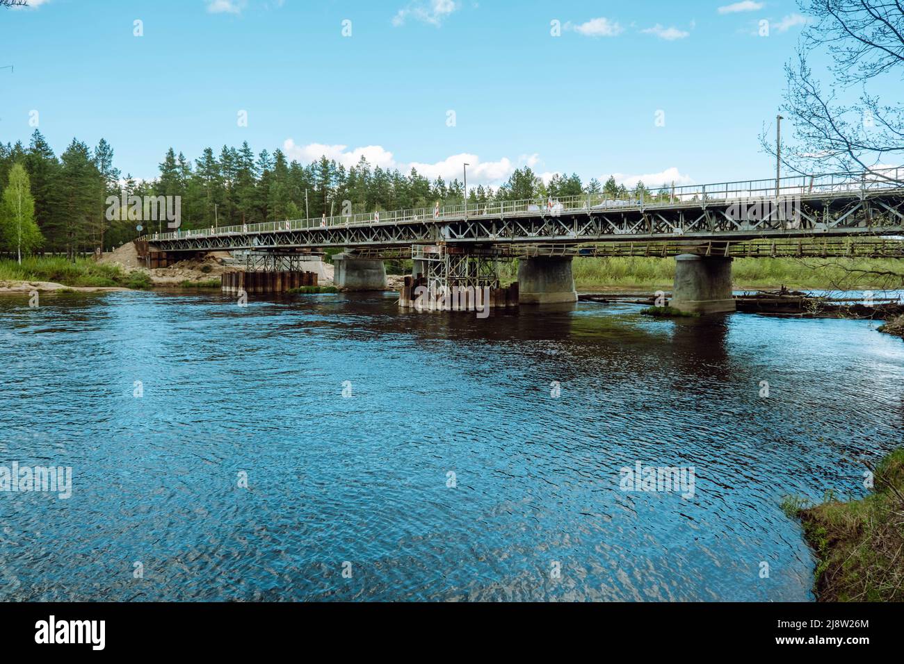 bridge repair and temporary bridge over the river Gauja, Latvia Stock ...