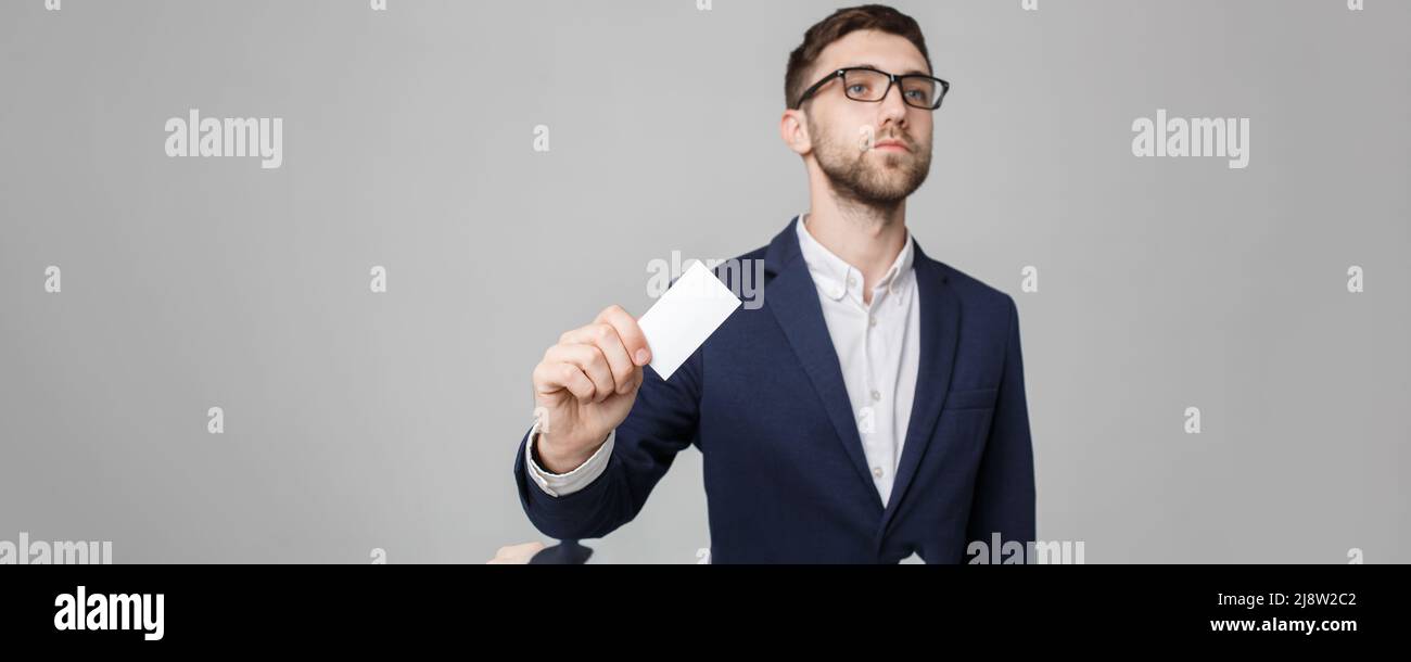 Business Concept - Portrait Handsome Business man showing name card ...