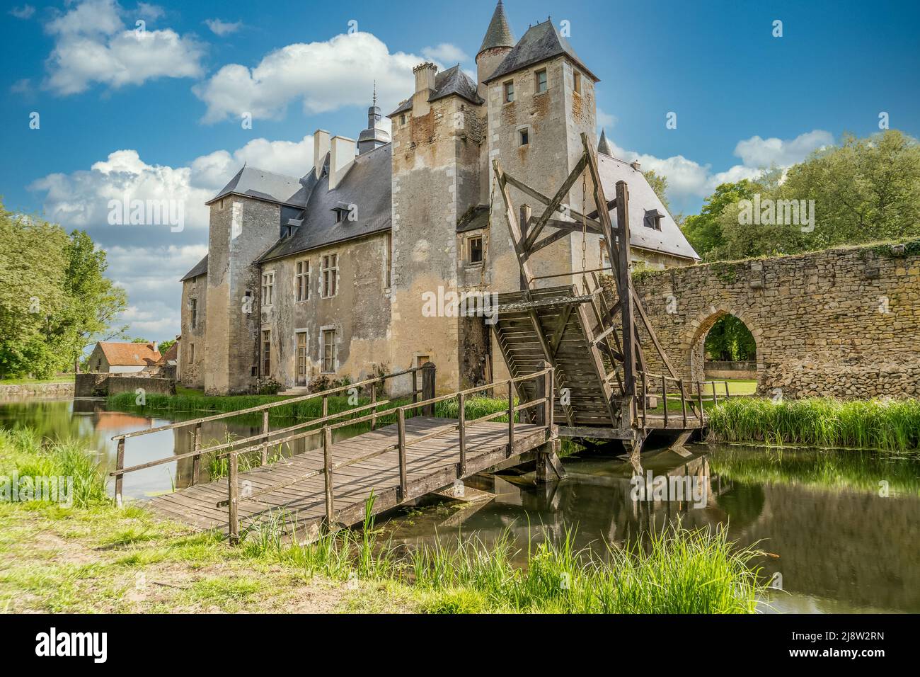 Aerial view of historic monument Bannegon castle in France on the ...