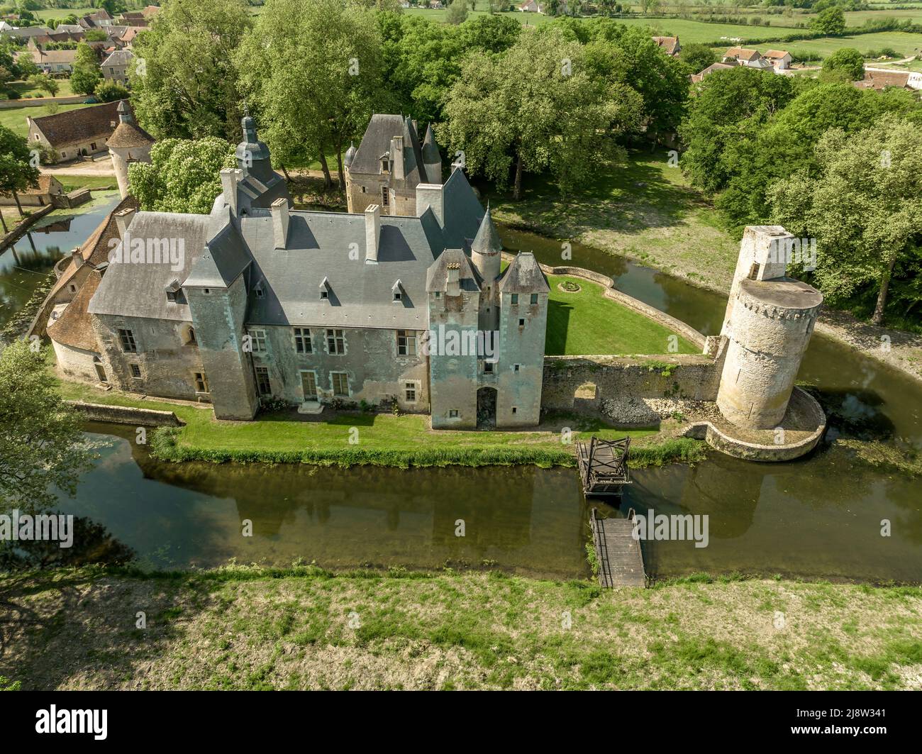Aerial view of historic monument Bannegon castle in France on the ...