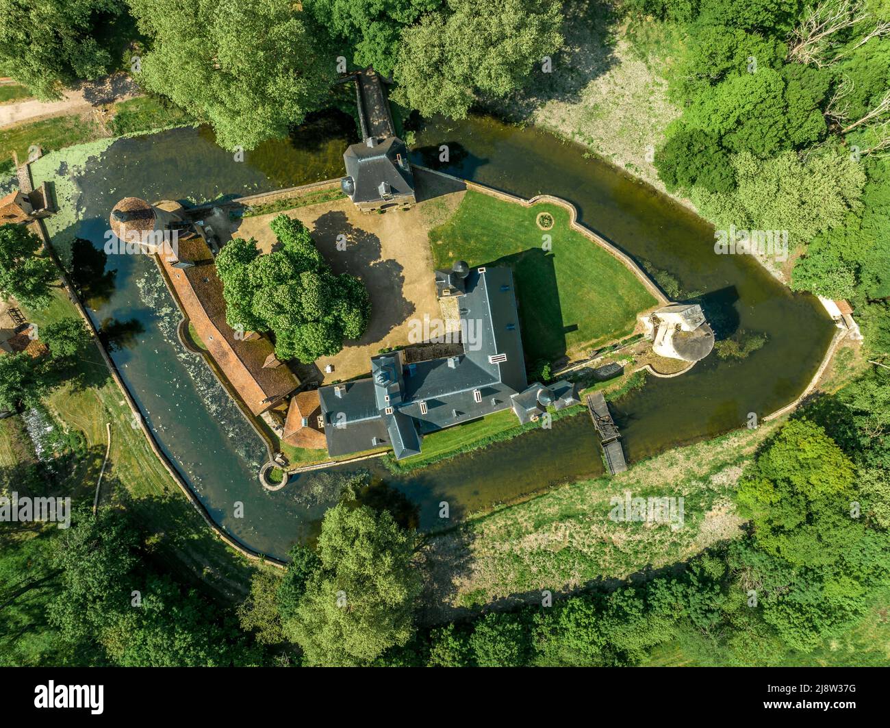 Aerial view of historic monument Bannegon castle in France on the ...