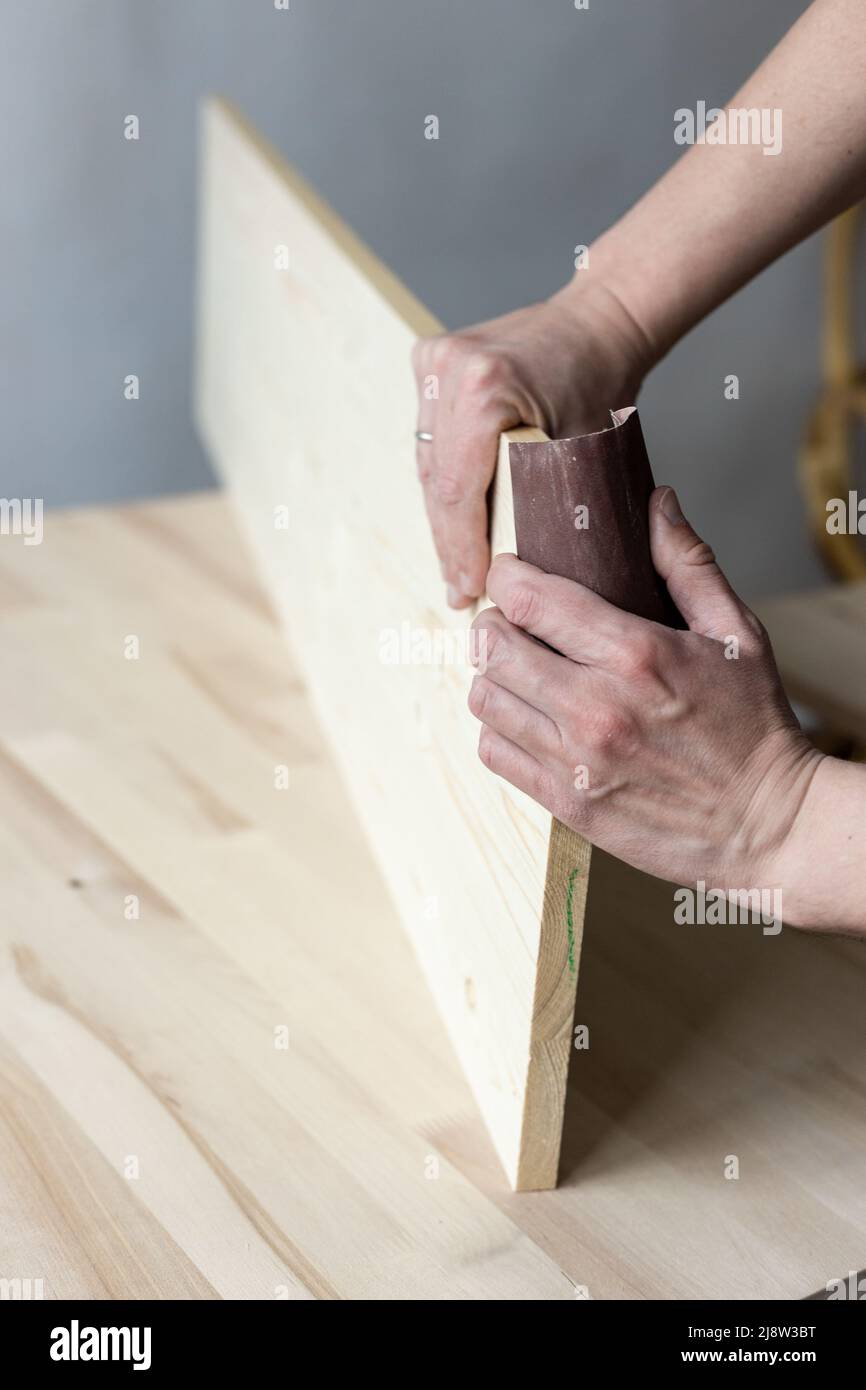 Sanding wooden surface abrasive hi-res stock photography and images - Alamy
