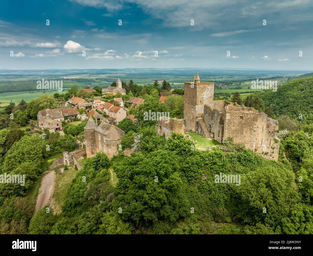 Aerial view of Brancion medieval village and castle largest fortress of ...