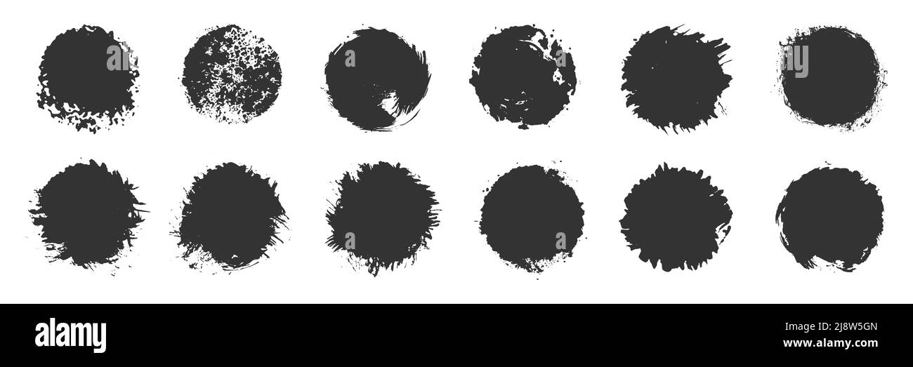 Ink spot dot round smear print black silhouette set. Wet dry sponge ...