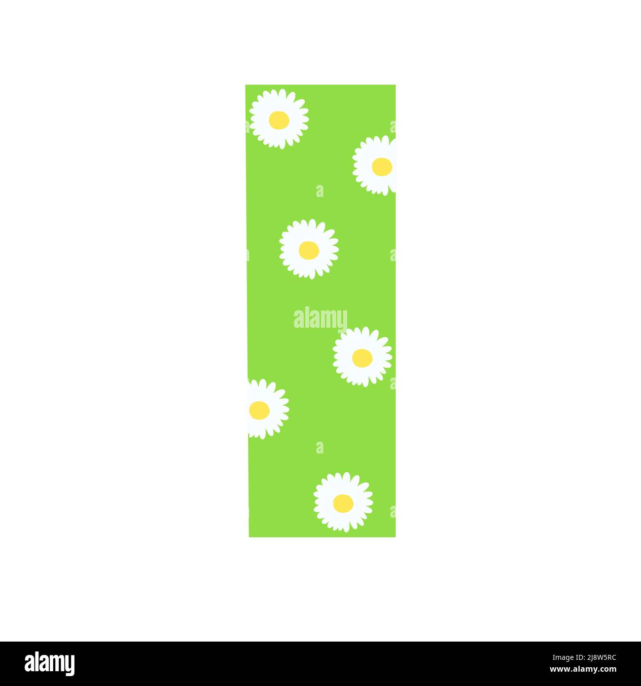 Capital bright green decorated with spring flowers hand drawn letter I ...
