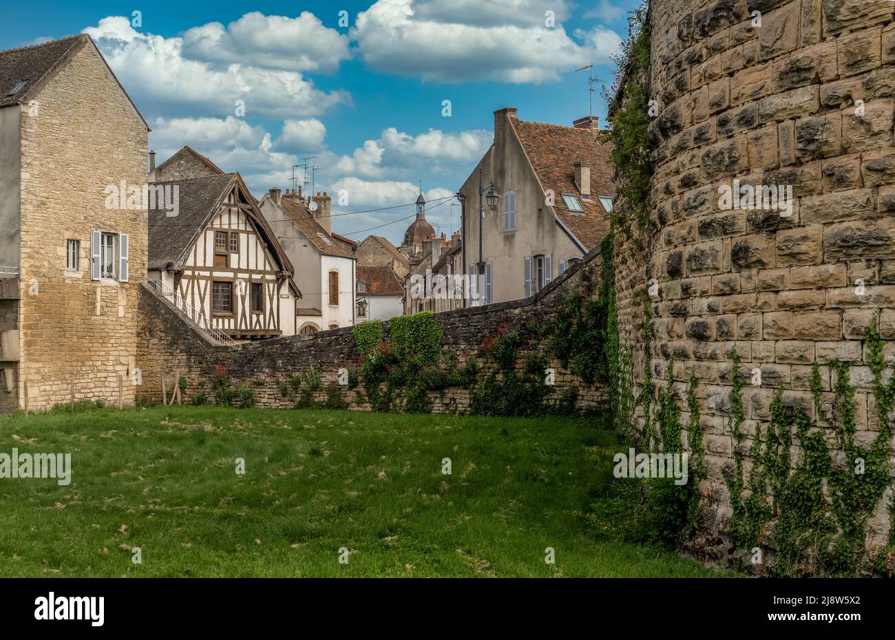 Aerial view of Beaune walled old town center, wine capital of Burgundy ...