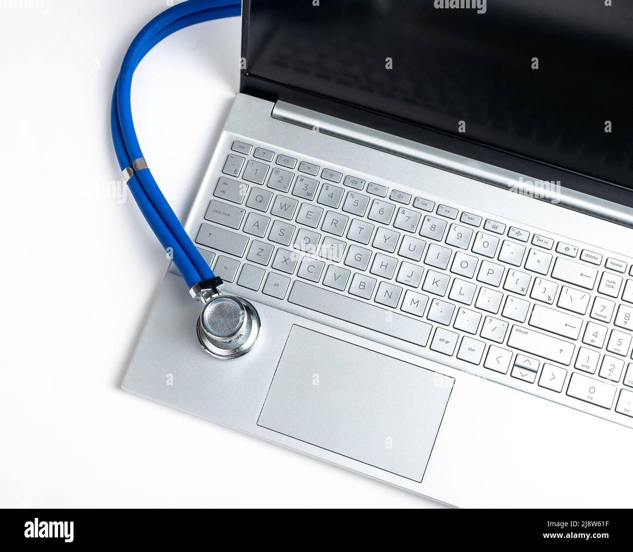 Stethoscope on laptop. Telemedicine, online medical consultation ...