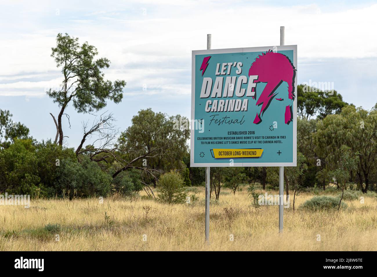 A sign advertising the Let's Dance Festival in Carinda, New South Wales ...