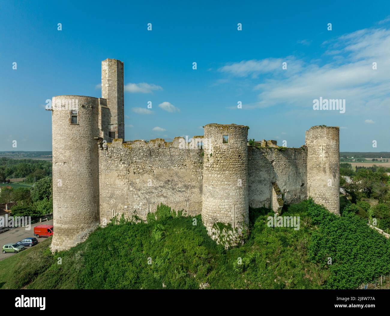 Aerial ground plan top down view of Billy castle in Central France with ...