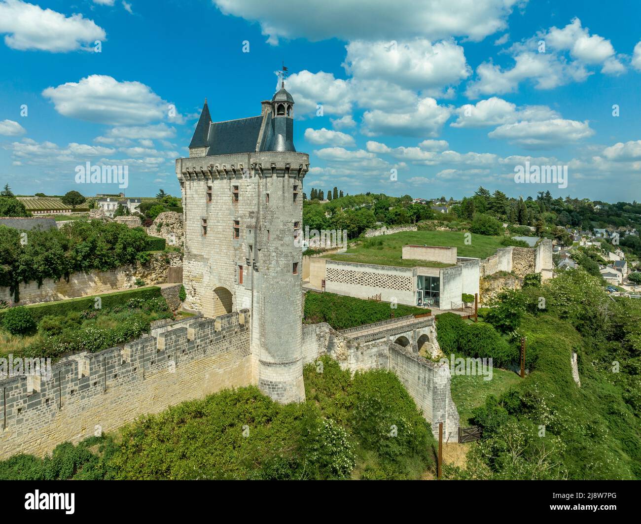 Aerial view of the royal lodgings in the middle castle of Chinon with ...