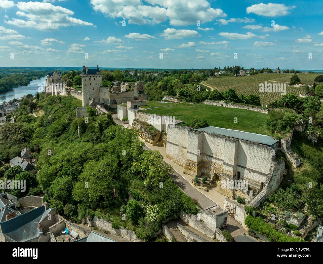 Aerial view of the royal lodgings in the middle castle of Chinon with ...