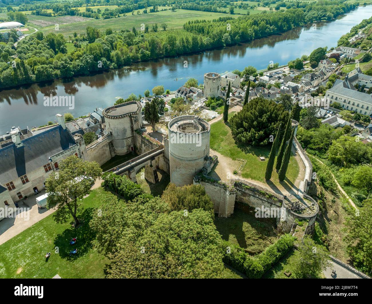 Aerial view of the royal lodgings in the middle castle of Chinon with ...
