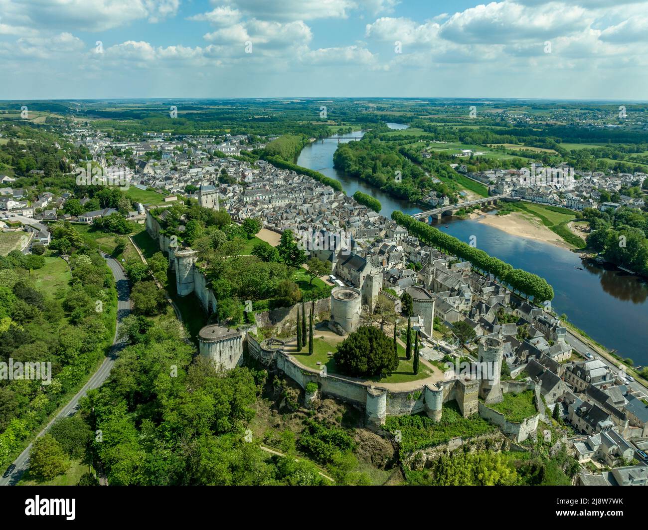Aerial view of the royal lodgings in the middle castle of Chinon with ...