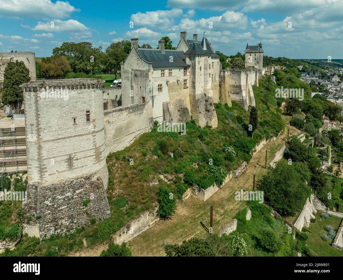 Aerial view of the royal lodgings in the middle castle of Chinon with ...