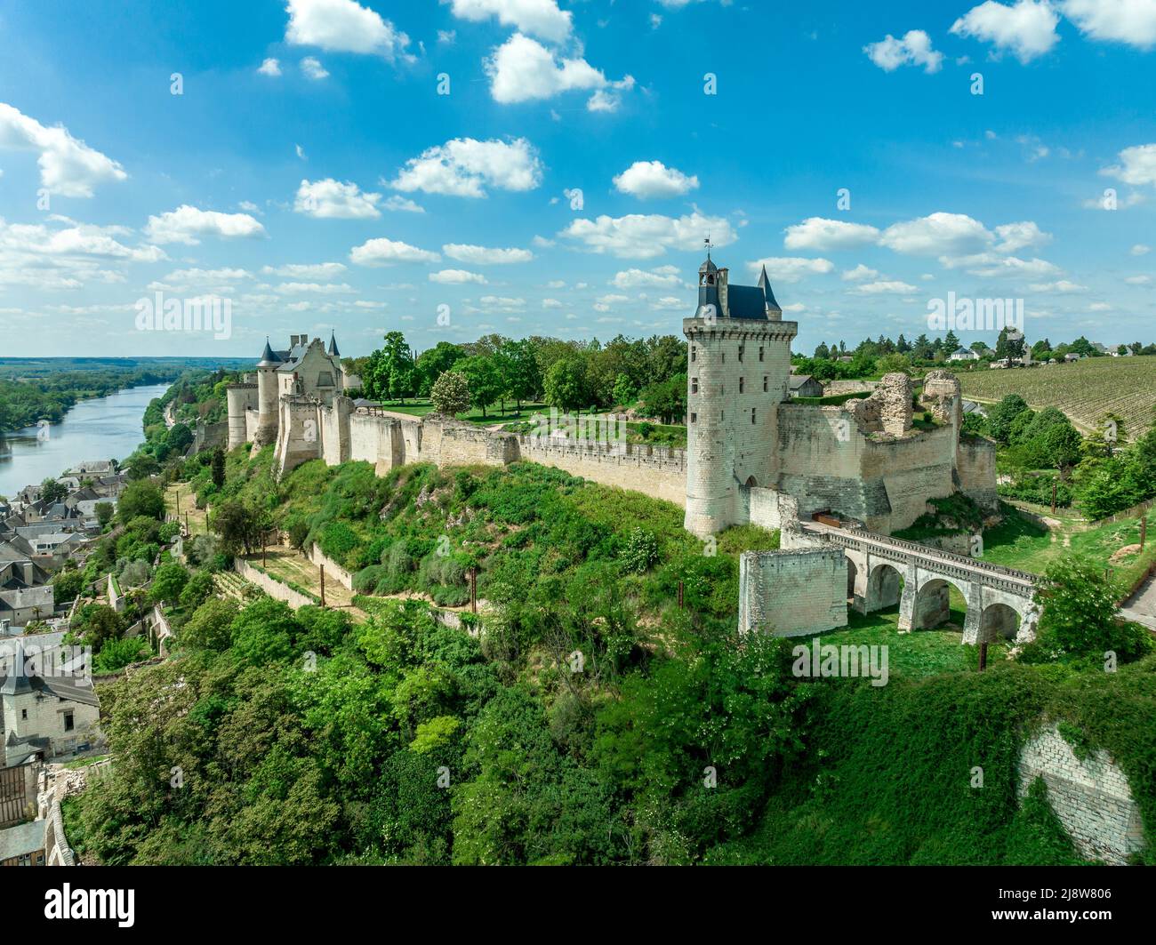 Aerial view of the royal lodgings in the middle castle of Chinon with ...