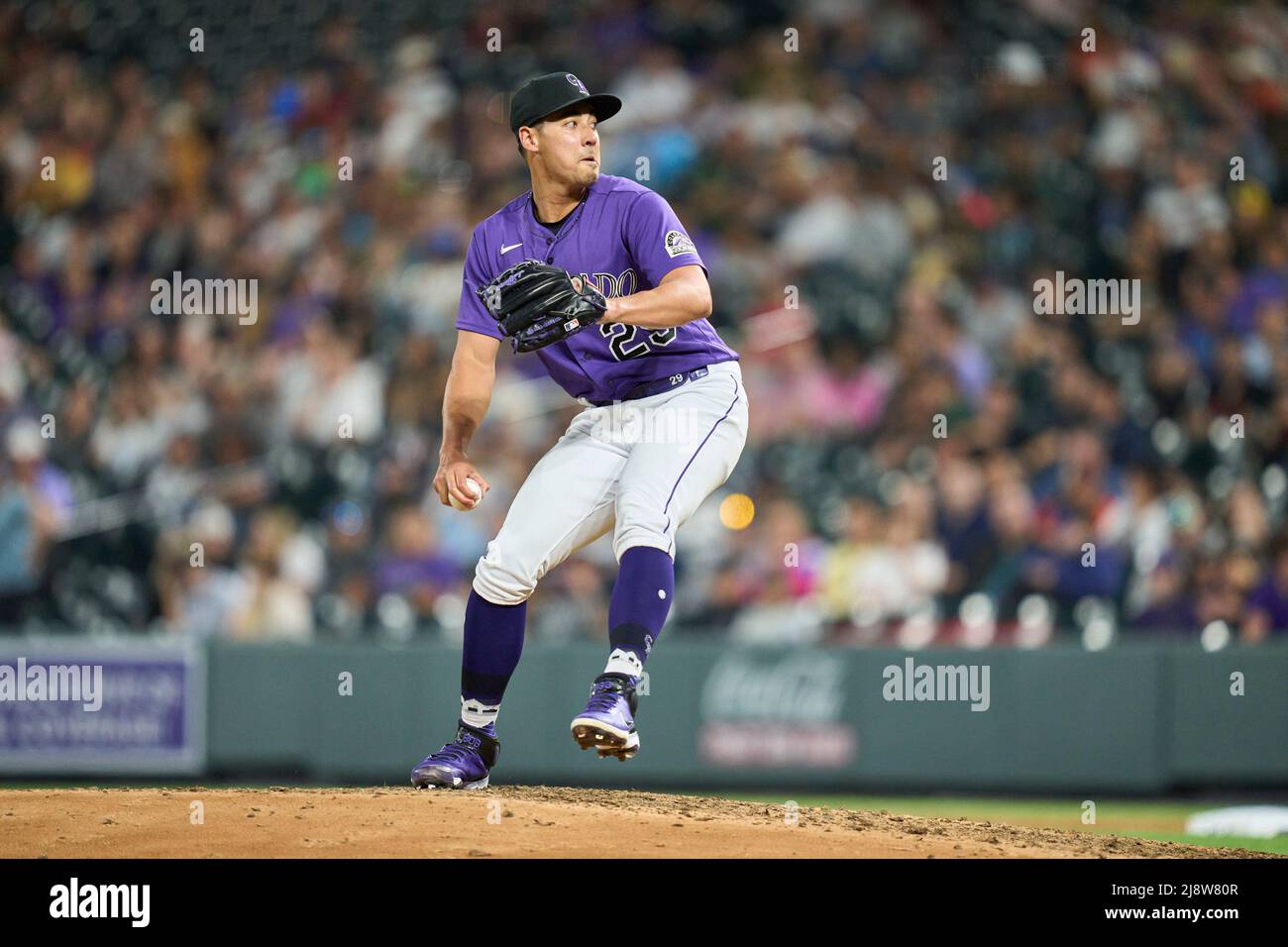 Denver CO, USA. 17th May, 2022. Colorado pitcher Robert Stephenson (29 ...