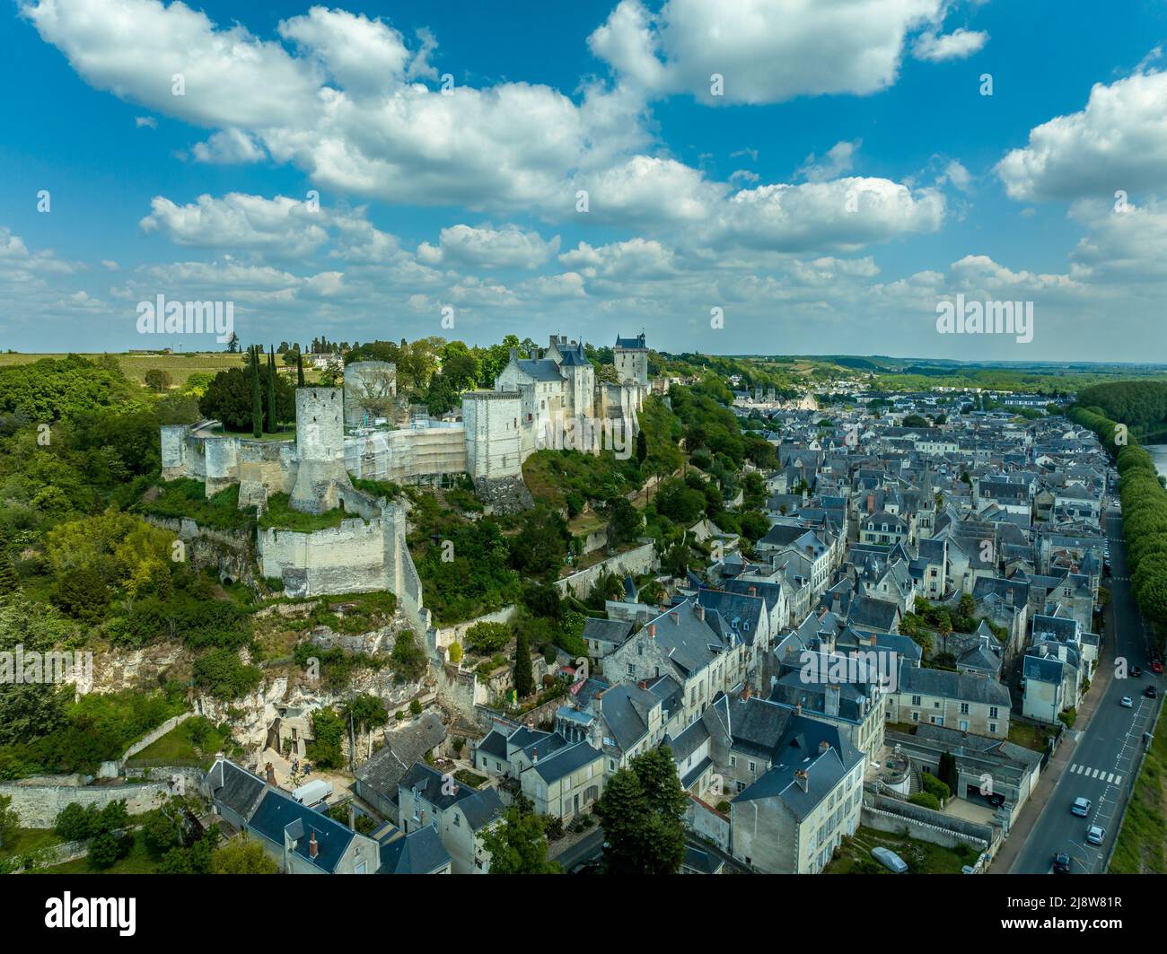 Aerial view of the royal lodgings in the middle castle of Chinon with ...