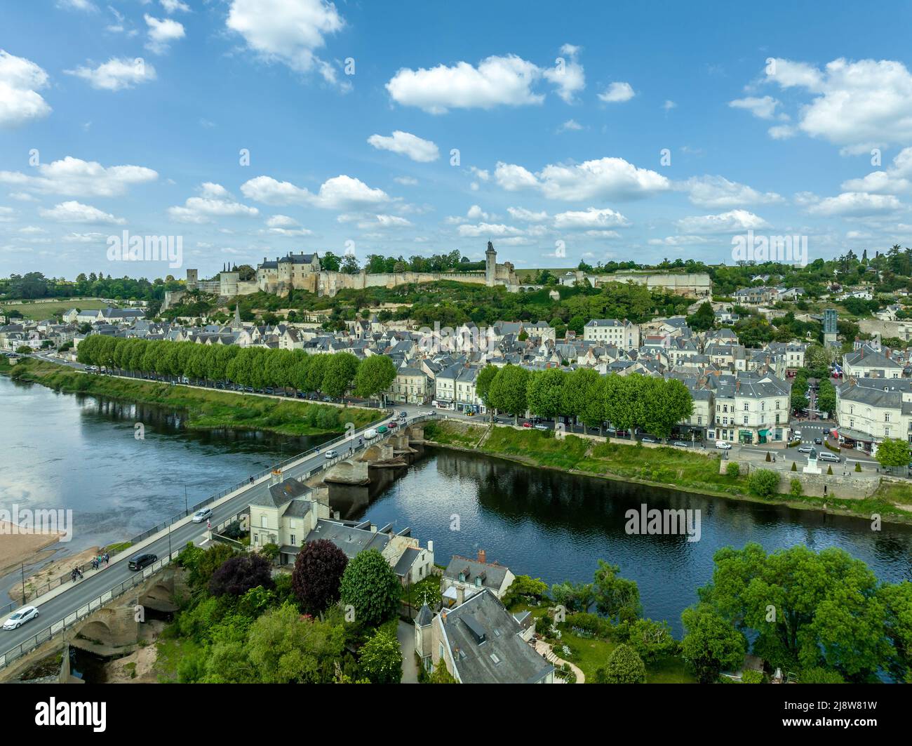 Aerial view of the royal lodgings in the middle castle of Chinon with ...