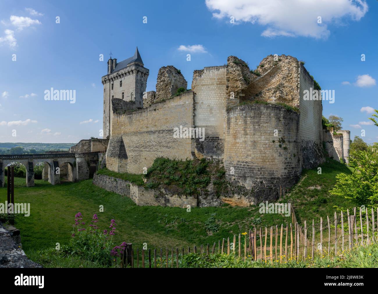 Aerial view of the royal lodgings in the middle castle of Chinon with ...