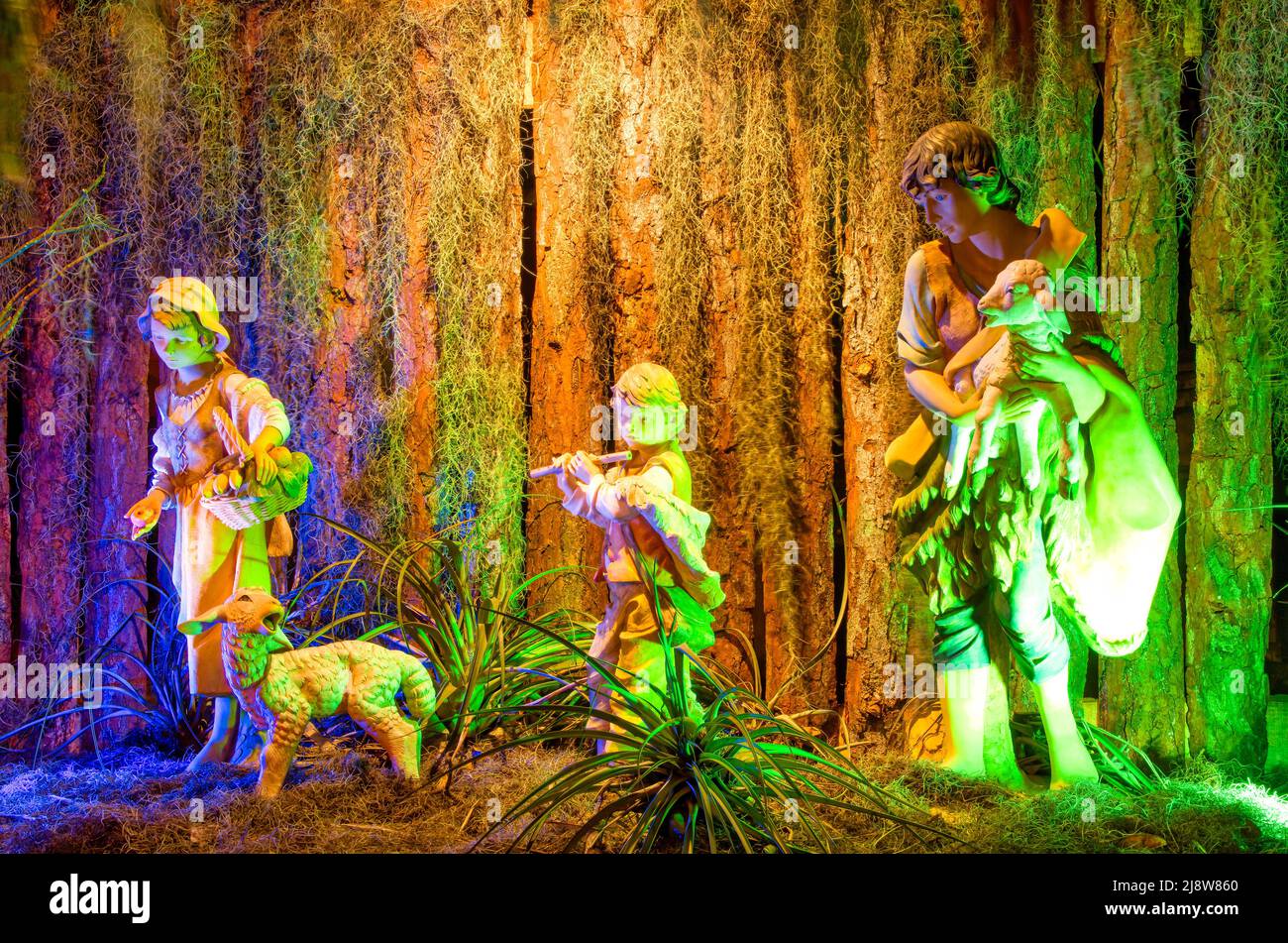 A part of the Nativity Scene during the night in the Our Lady of Buen ...