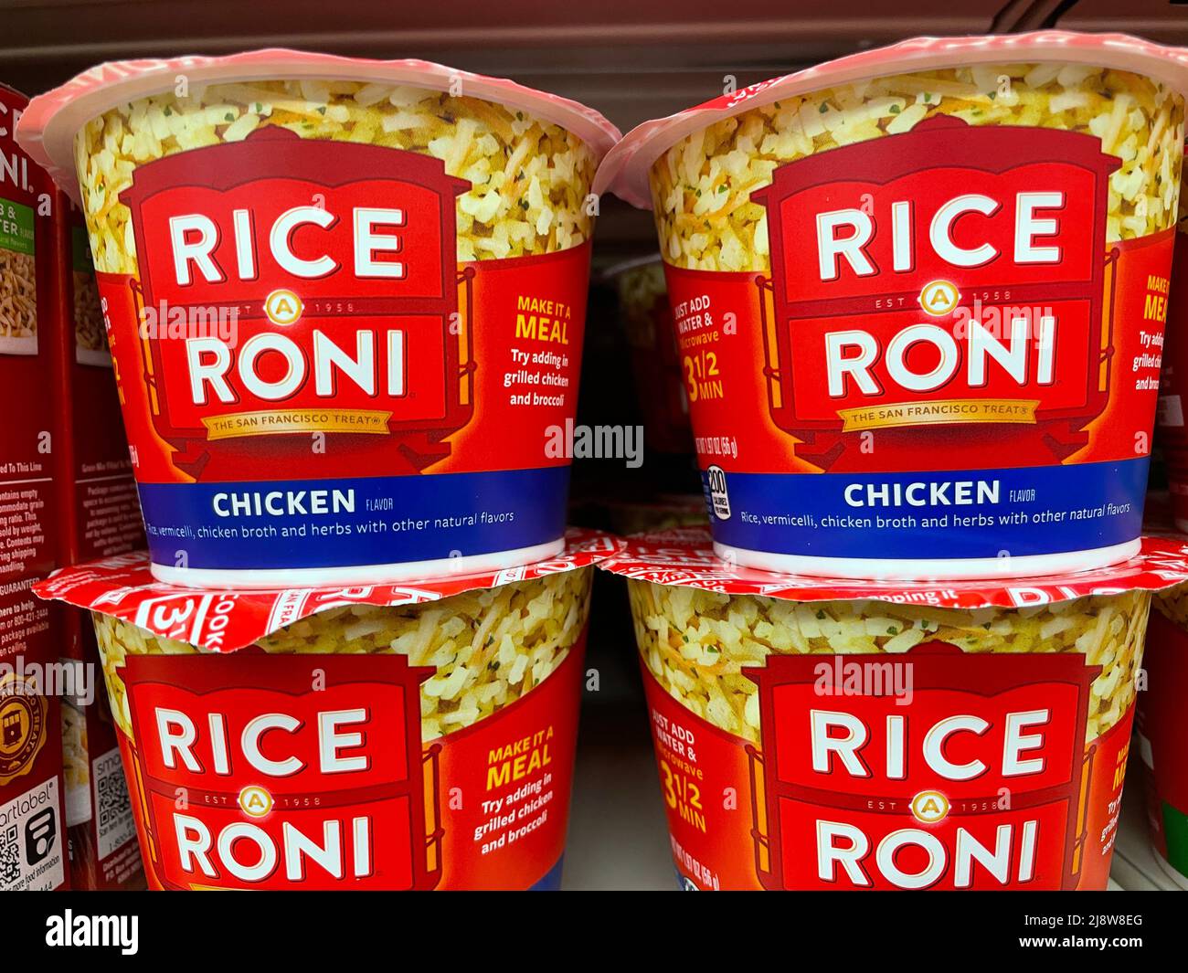 Grovetown, Ga USA - 12 15 22: Rice in a retail store Rice Roni cups ...