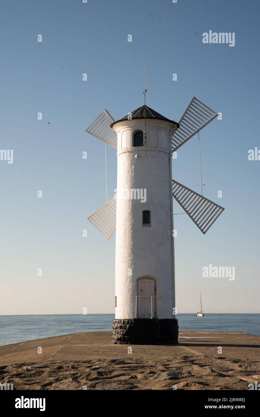 Old lighthouse in Swinoujscie, a port in Poland on the Baltic Sea. The ...