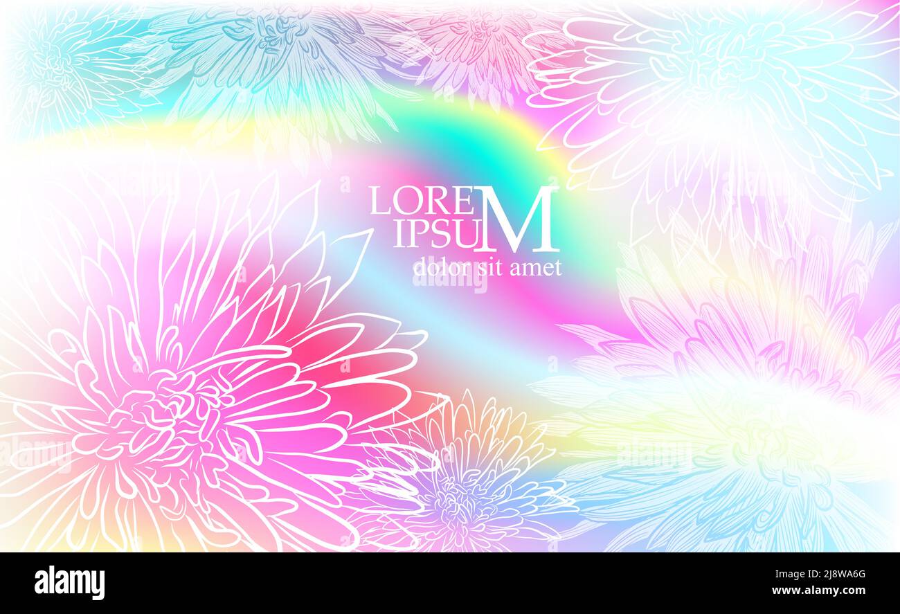 Delicate pink gradient background with flowers. Vector illustration ...