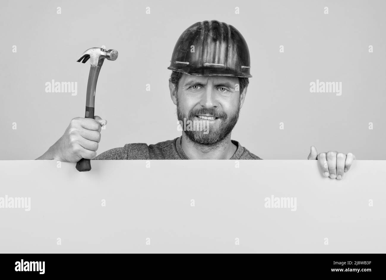 laborer advertising. announcement. happy labour day. smiling man in ...