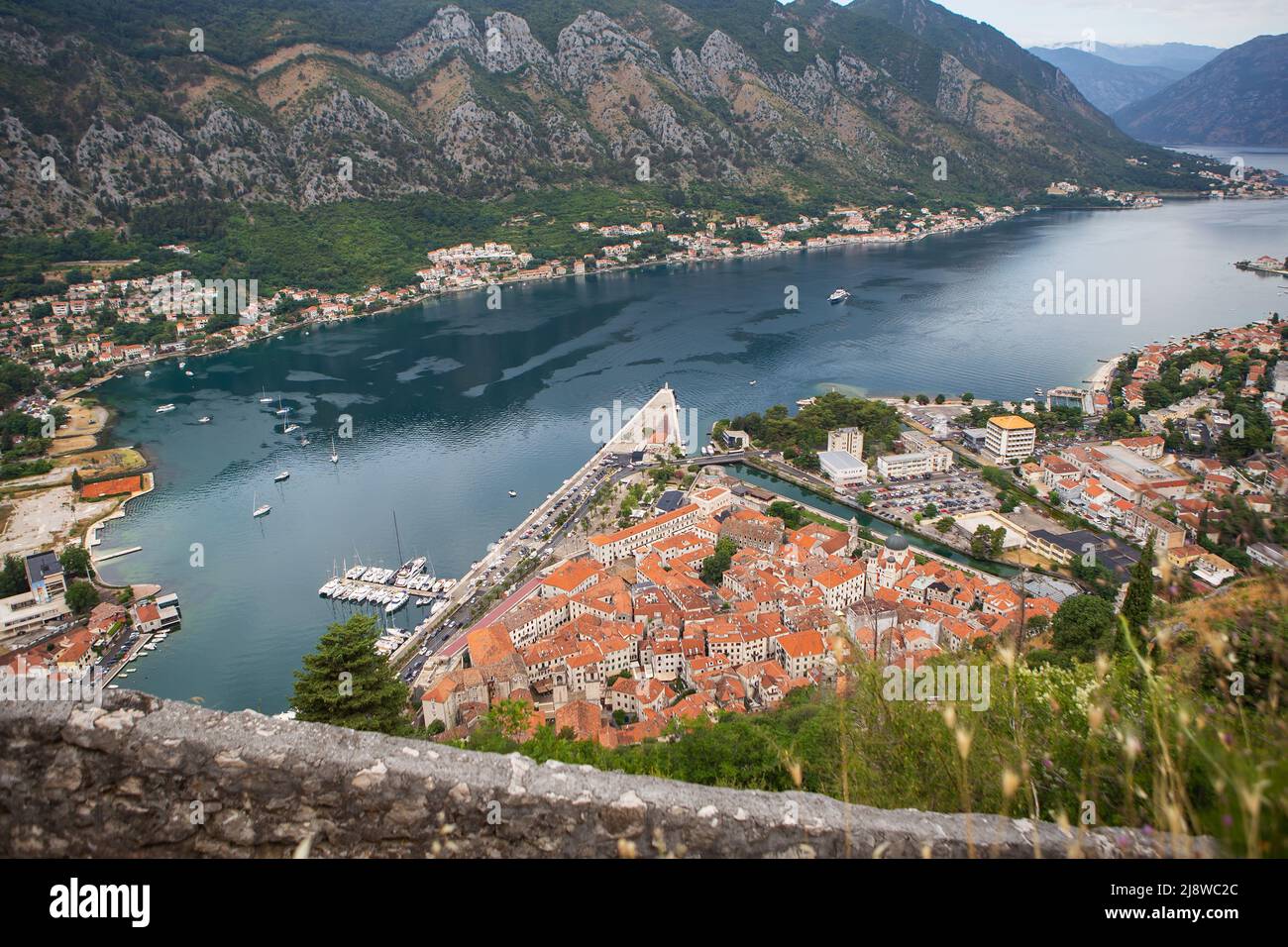 Unrealistically beautiful view of the Bay of Kotor on a beautiful ...