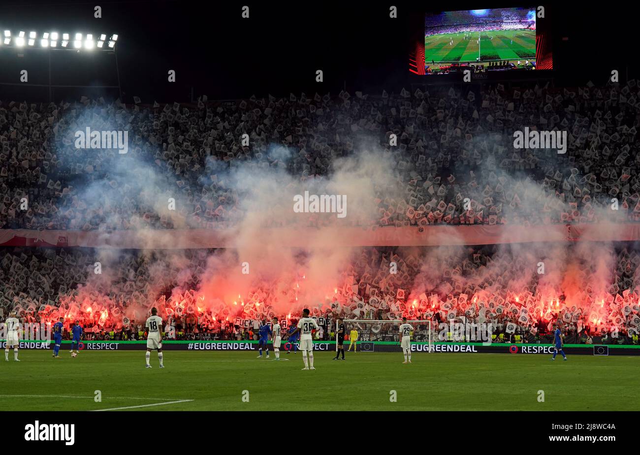 Eintracht Frankfurt fans with flares during the UEFA Europa League ...
