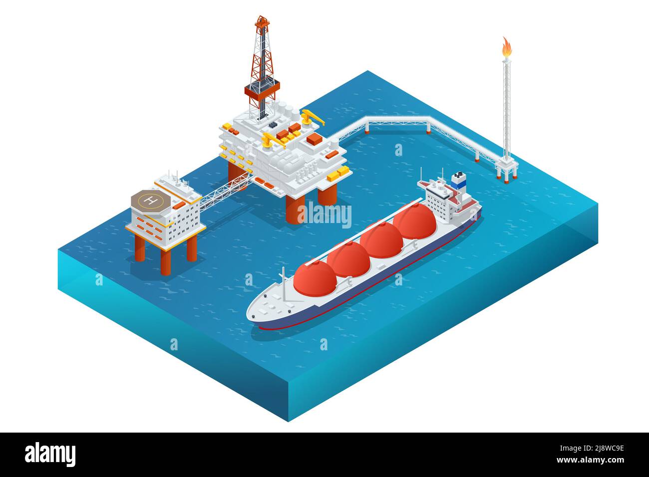 Isometric Large Offshore oil rig drilling platform. Platform for ...