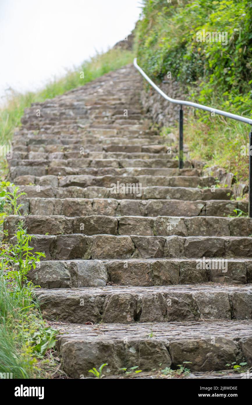 Totnes.Devon.United Kingdom.August 8th 2021.The stairway leading to the ...