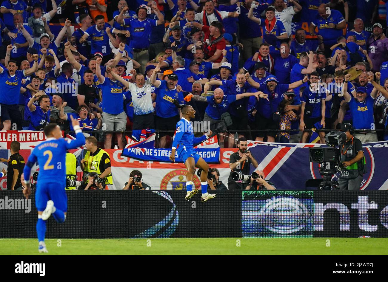 Rangers' Joe Aribo celebrates scoring the opening goal during the UEFA ...