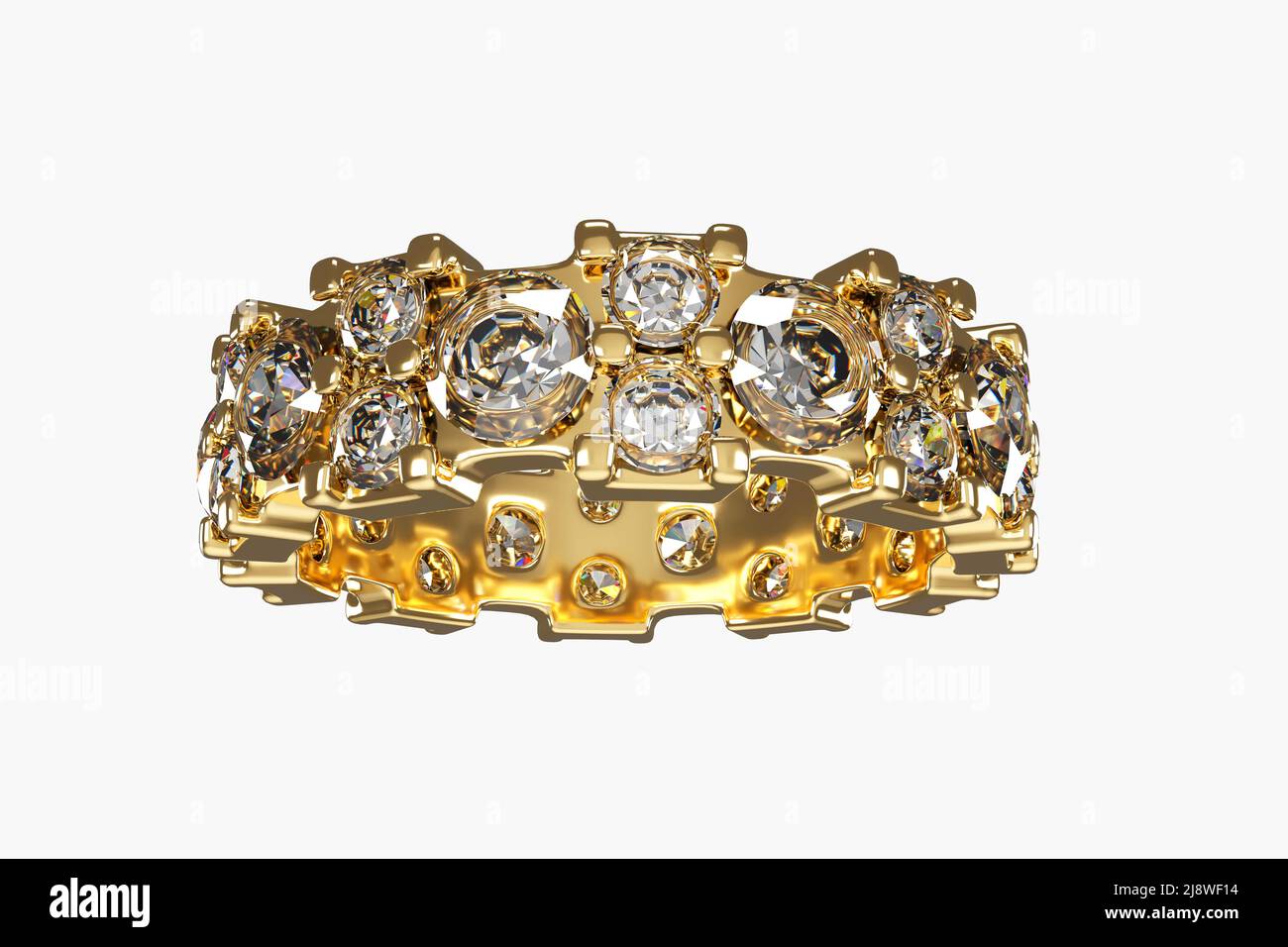 Gold diamond ring isolated on white background. Ring with heart and ...