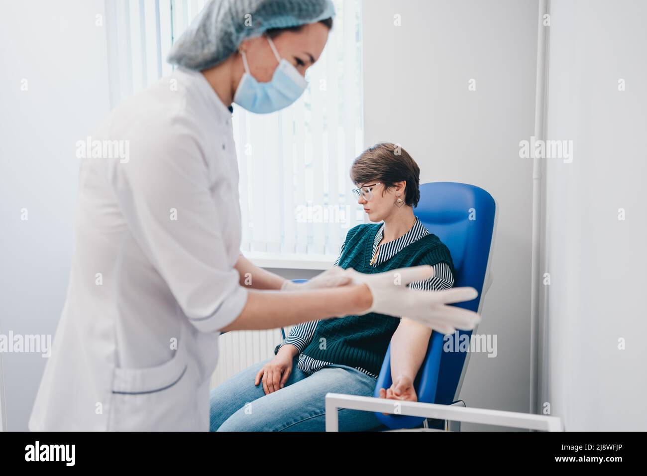 Preparation for blood tests. The woman came to the clinic Stock Photo ...