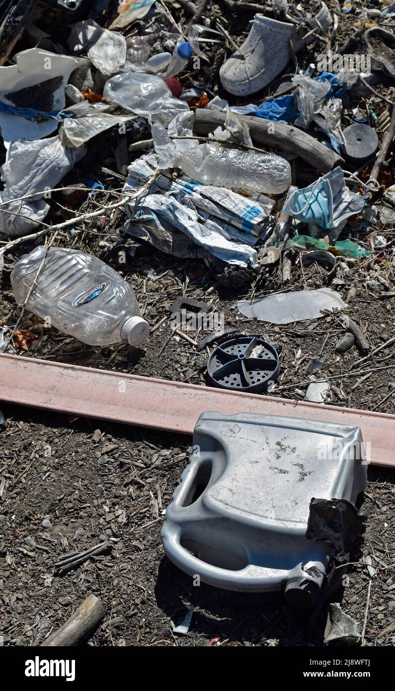 trash dumped along Alameda Creek Trail in Union City, California Stock ...