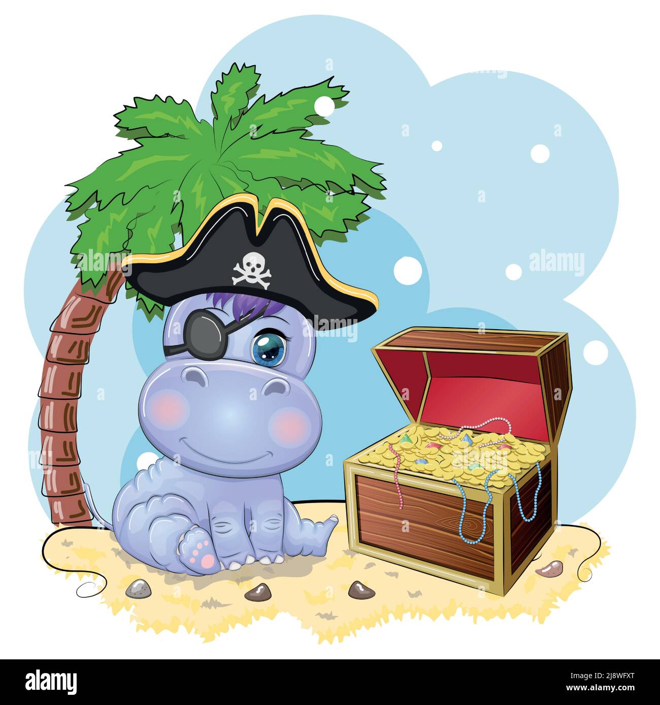 Hippopotamus pirate, cartoon character of the game, wild animal in a ...
