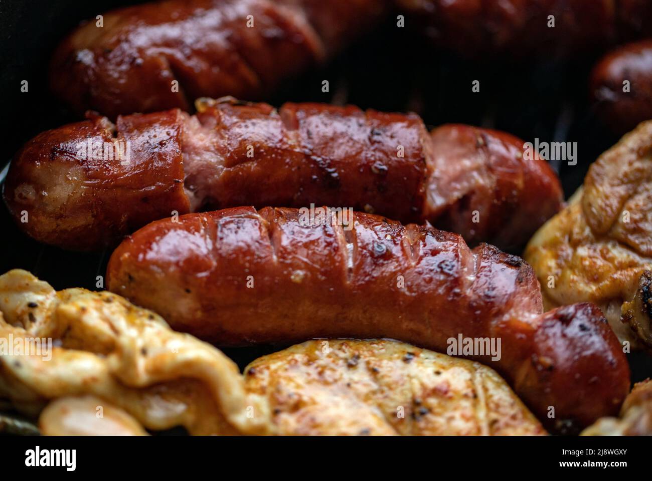 barbecue with delicious grilled meat on grill Stock Photo - Alamy