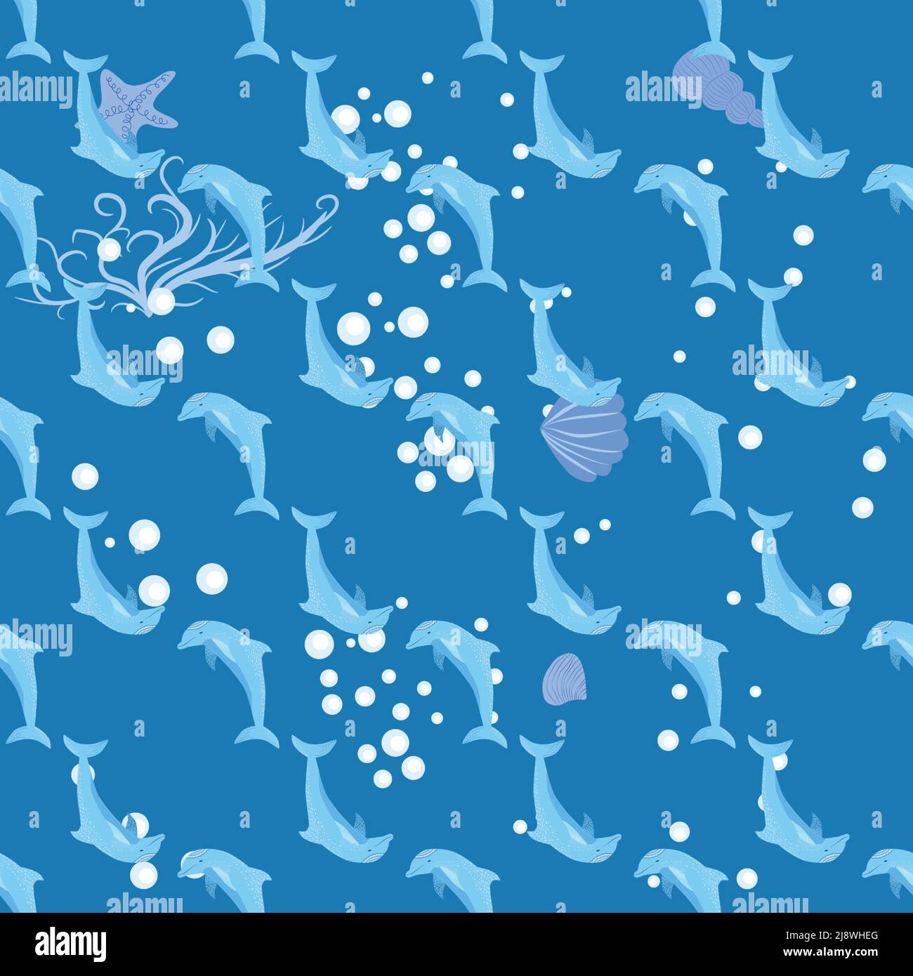 Dolphin, sea inhabitants seamless pattern, beautiful character among ...