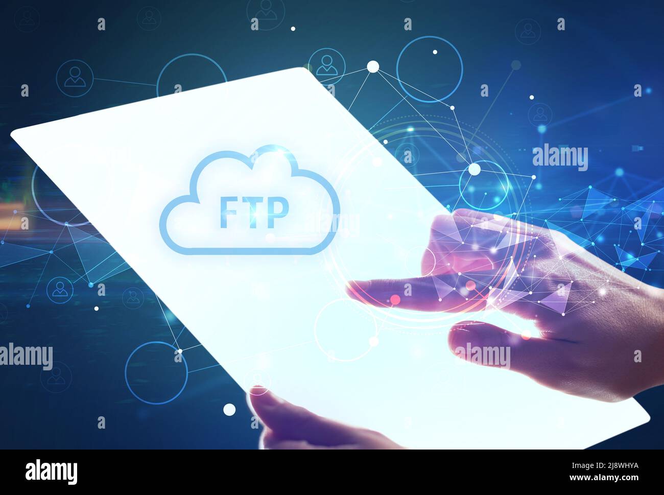 Hand holdig futuristic tablet concept Stock Photo - Alamy