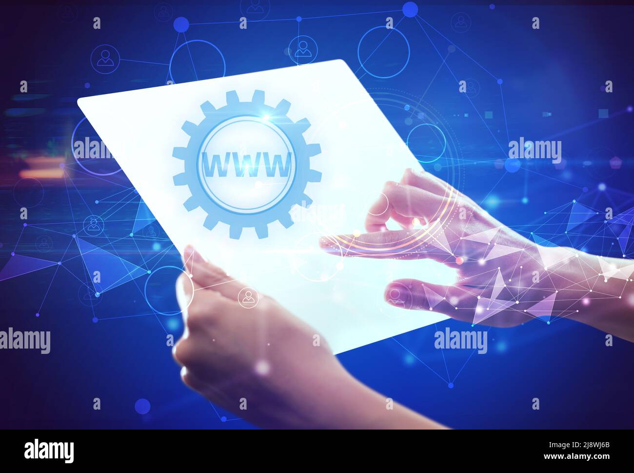 Hand holdig futuristic tablet concept Stock Photo - Alamy