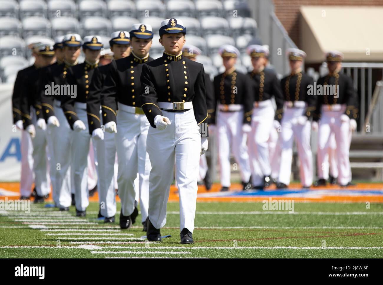 United States Coast Guard underclassmen cadets march in formation at ...