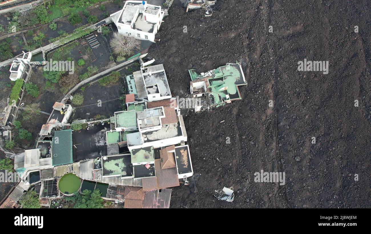 La Palma Volcano Eruption, 2021. Outcomes of lava floods. Drone view ...